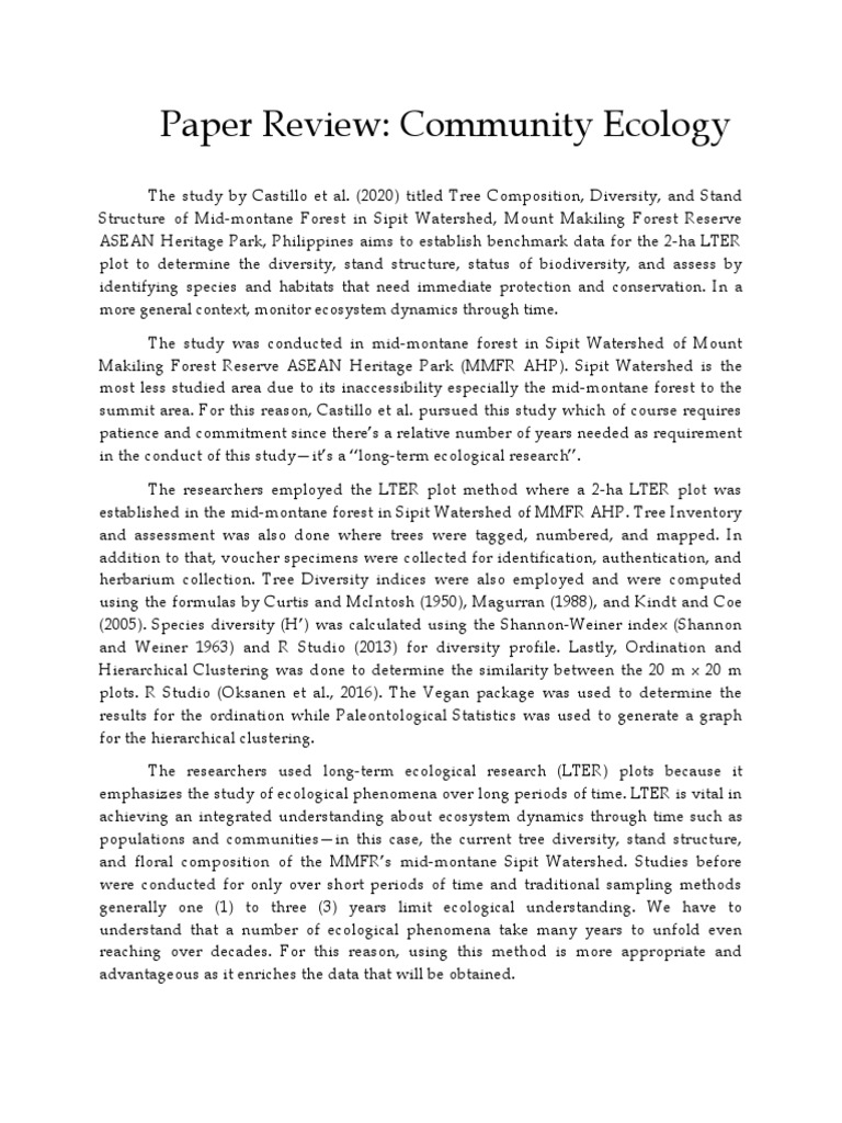 Paper Review (Community Ecology) | PDF | Biodiversity | Forests