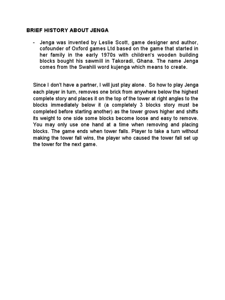 Brief History About Jenga | PDF