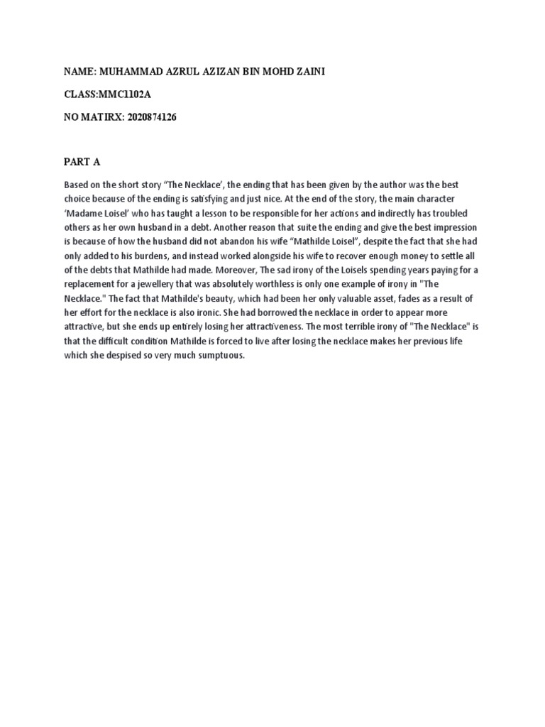 Analysis of "The Necklace" Ending | PDF | Mystery, Thriller & Crime ...