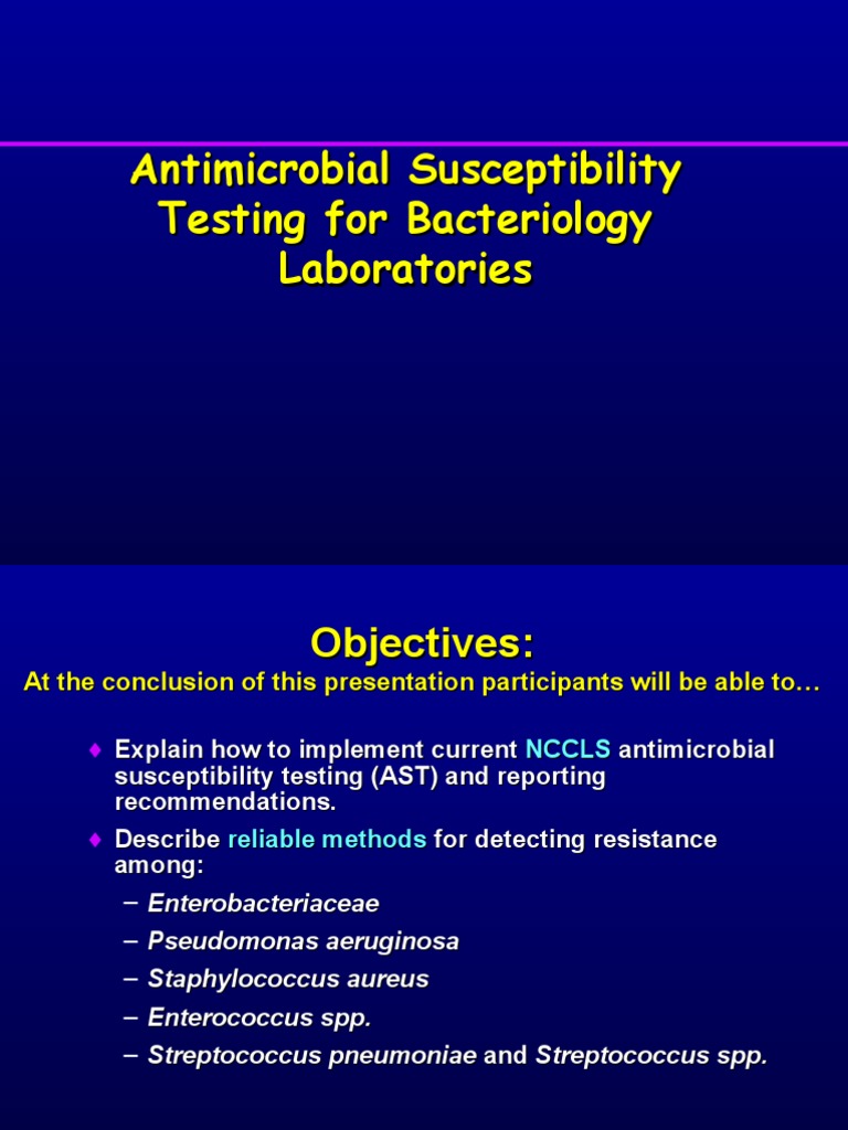 Antimicrobial Susceptibility Testing For Bacteriology Laboratories ...