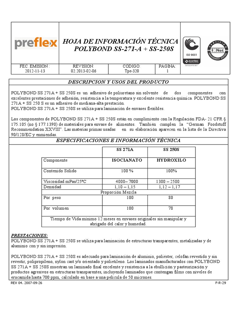 Adhesivo Poliuretano POLYBOND: Usos y Especificaciones | PDF | Poliuretano | Sustancias químicas
