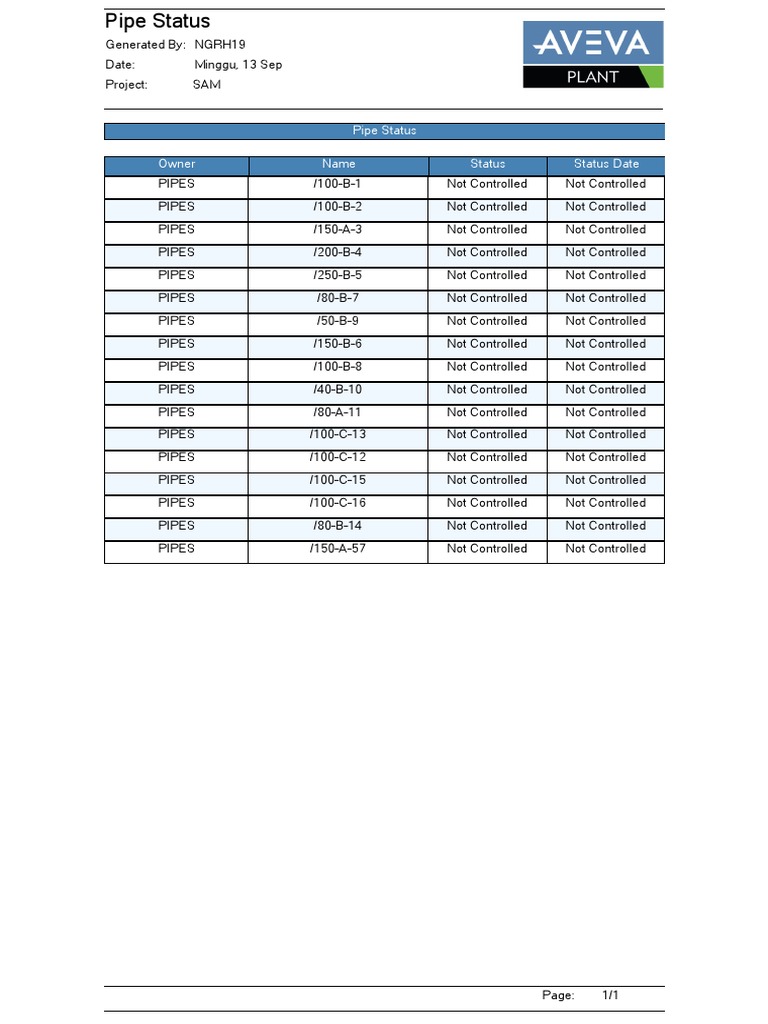 Sample Report: Pipe Status | PDF