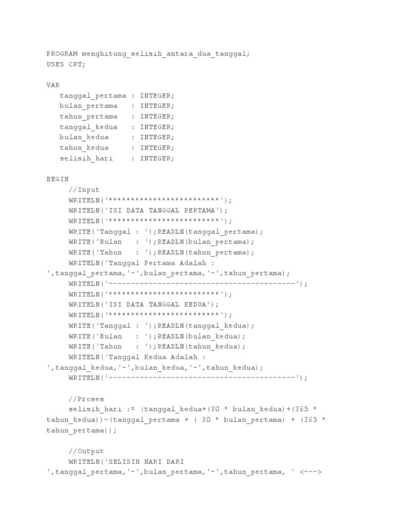PROGRAM Menghitung - Selisih - Antara - Dua - Tanggal | PDF