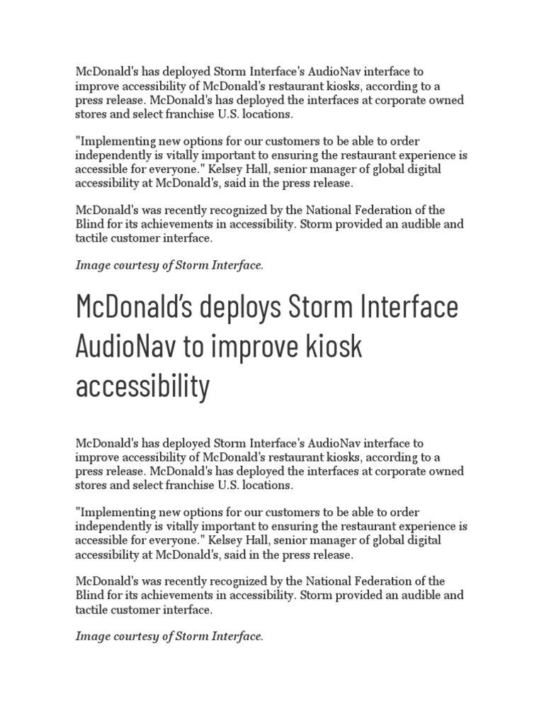 Mcdonald'S Deploys Storm Interface Audionav To Improve Kiosk ...