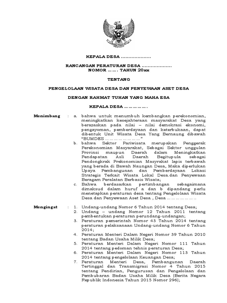 Contoh Perdes Desa Wisata | PDF