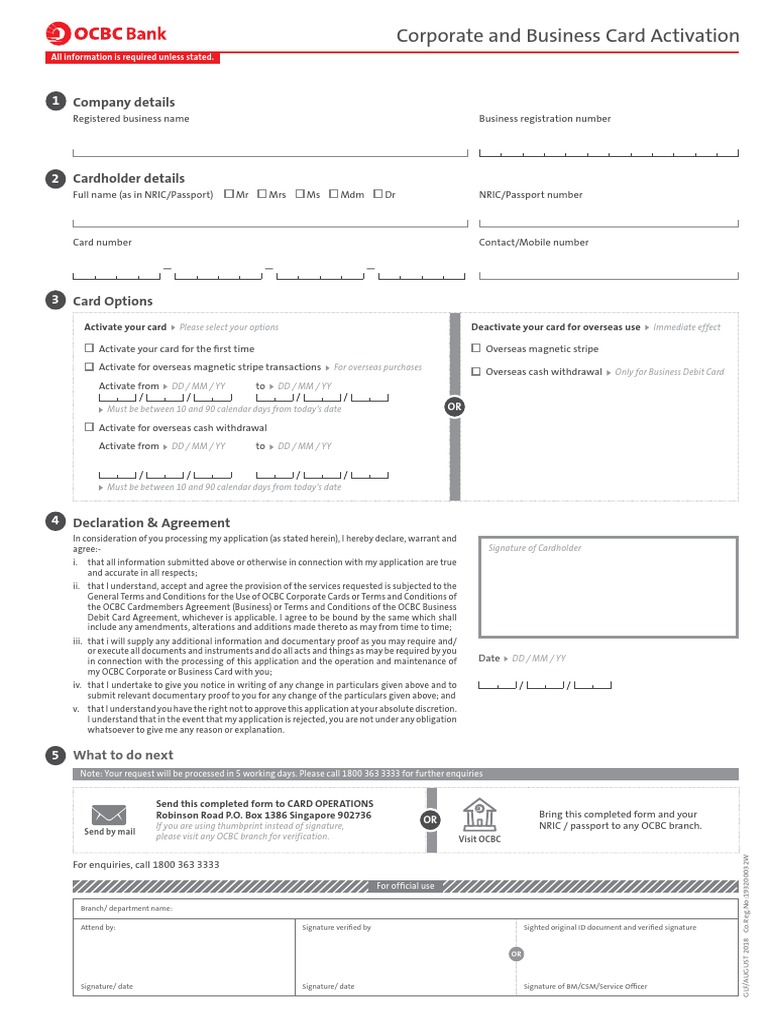 Ocbc Business Card Activation Form Updated | PDF | Signature | Debit Card