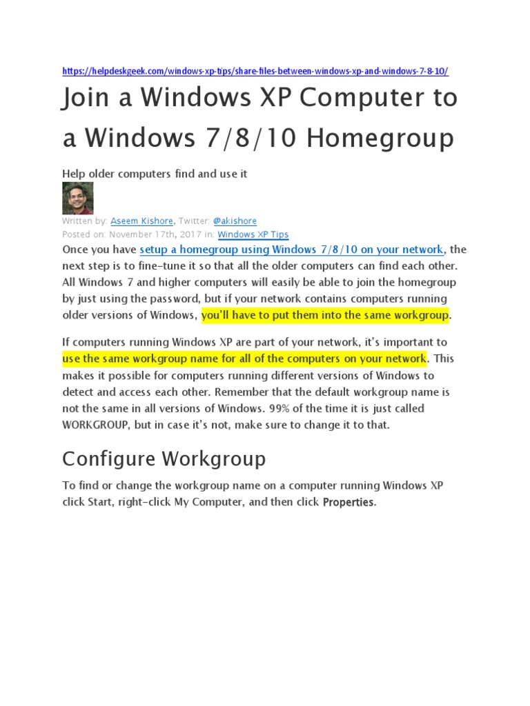 Share Files Between Windows XP and 10 | PDF | Windows 10 | Microsoft ...