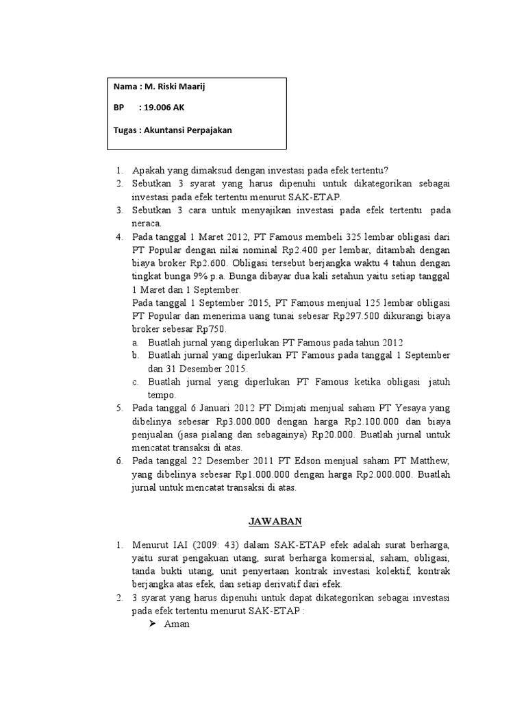 Tugas Perpajakan Riski | PDF | Pengelolaan Keuangan & Uang | Hukum