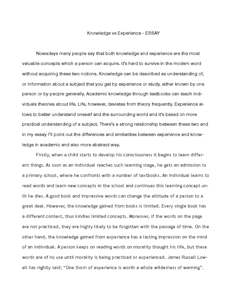 Knowledge Vs Experience Essay | PDF | Knowledge | Concept