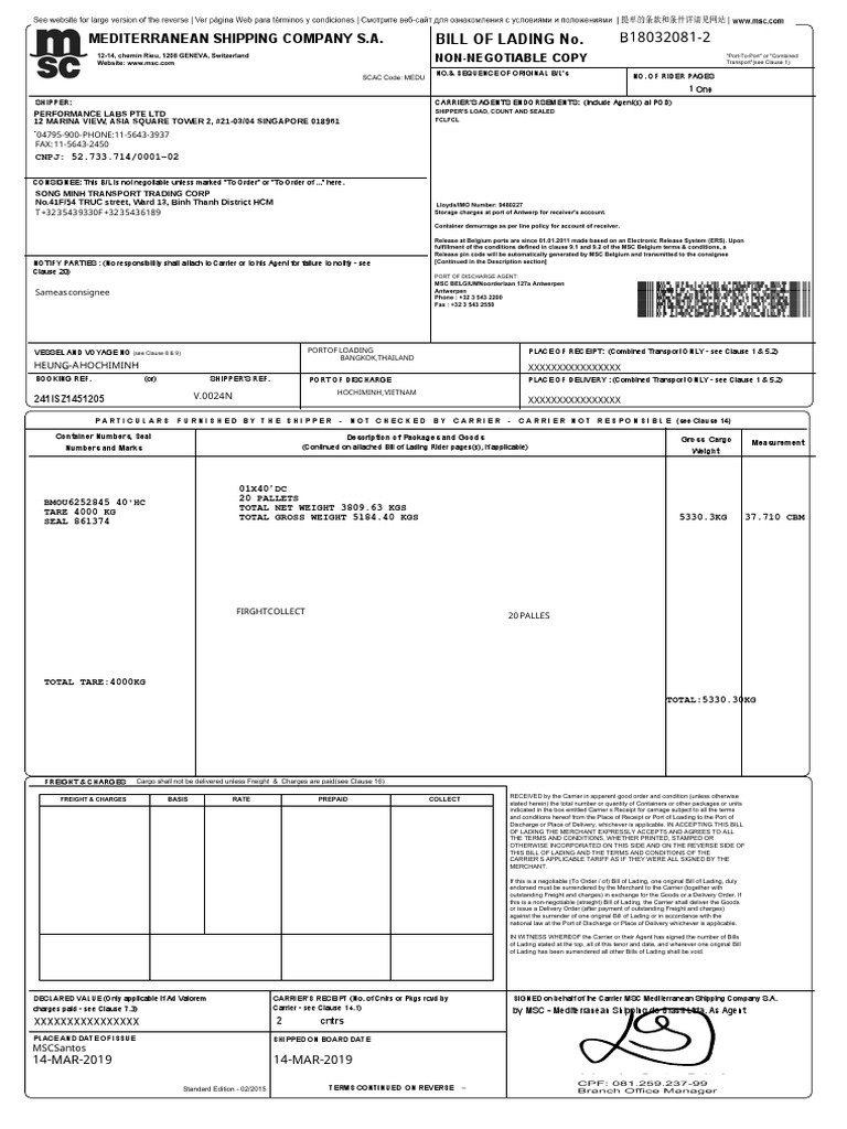Bill Of Lading Msc