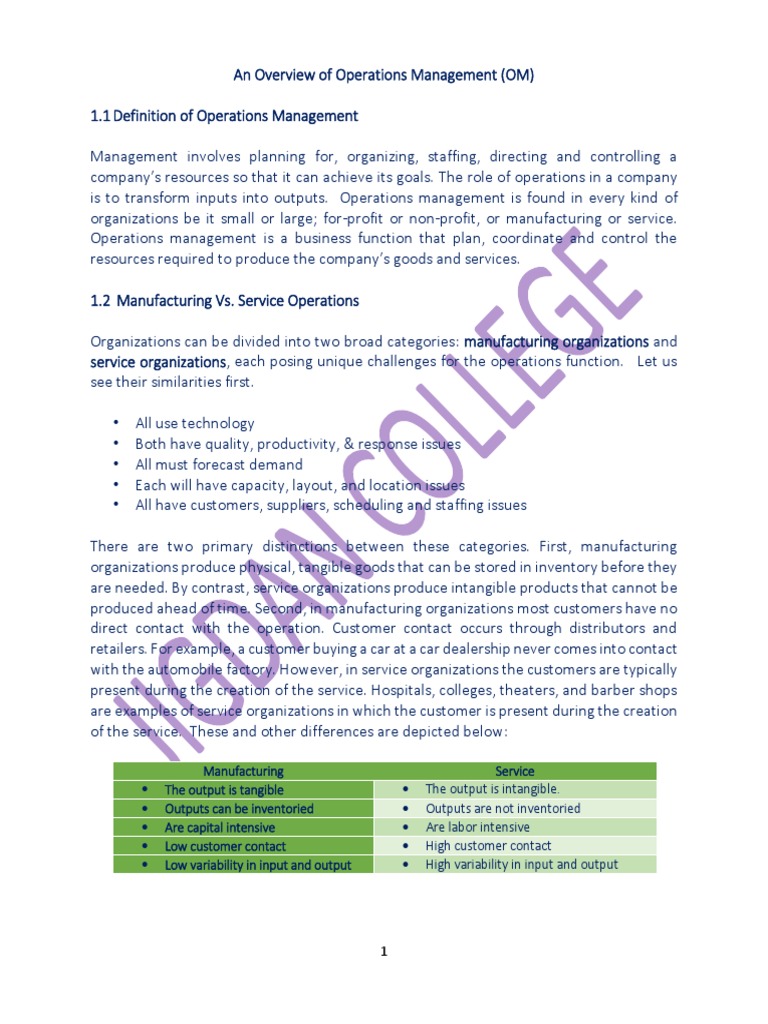An Overview of Operations Management | PDF | Operations Management ...