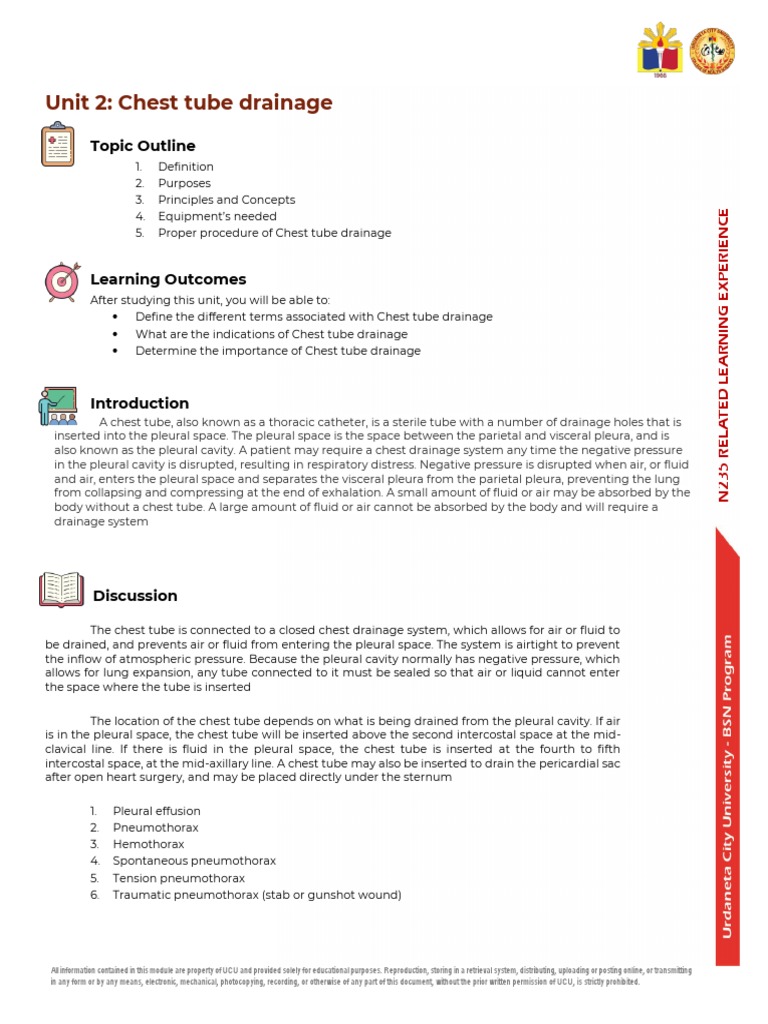 Study Guide Chest Tube Drainage | PDF | Pulmonology | Medicine