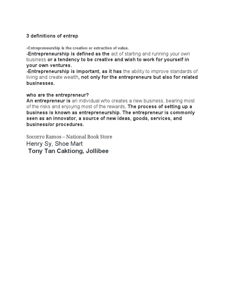 3 Definitions of Entrep | PDF