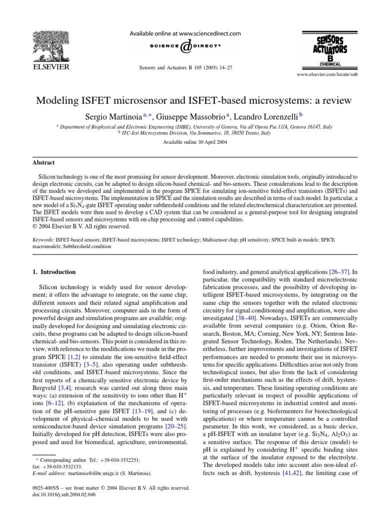 Modeling ISFET Microsensor and ISFET-based Microsystems: A Review | PDF | Mosfet | Spice
