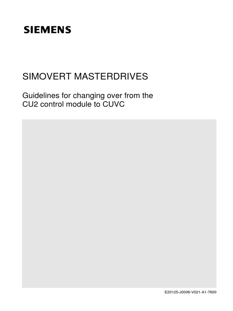 Simovert Masterdrives: Guidelines For Changing Over From The CU2 ...