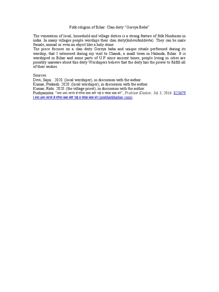Worship of Goreya Baba in Bihar | PDF