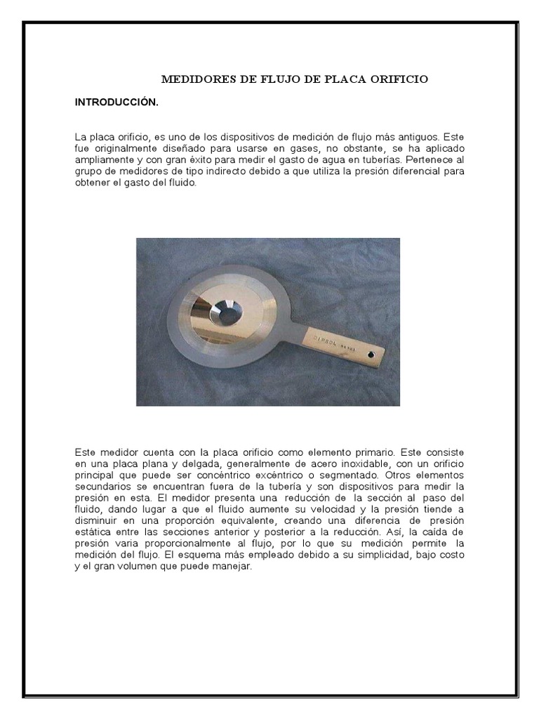 Medidores de Flujo de Placa Orificio | PDF | Presión | Medición