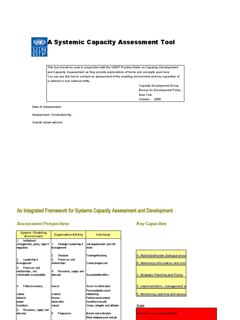 A Systemic Capacity Assessment Tool: Date of Assessment: Assessment ...