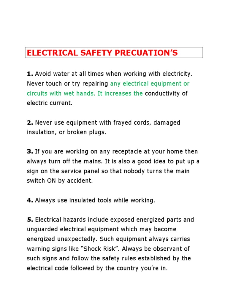 Electrical Safety Precautions Guide | PDF | Fuse (Electrical) | Power ...