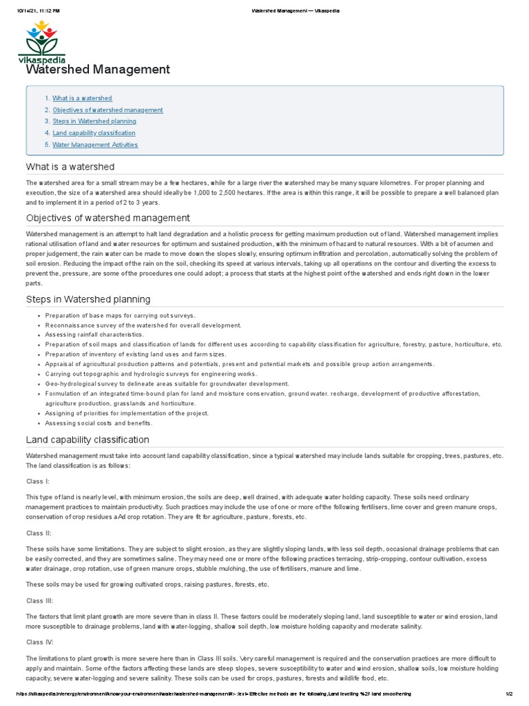 Watershed Management - Vikaspedia | PDF | Soil | Agriculture