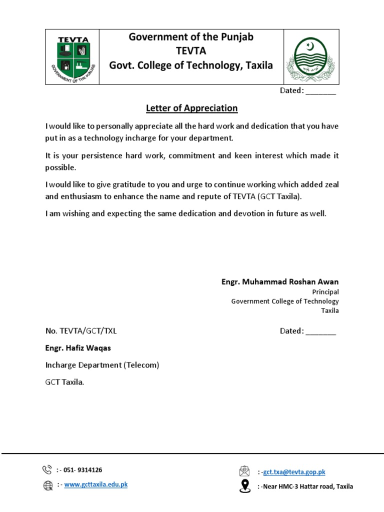 Government of The Punjab Tevta Govt. College of Technology, Taxila | PDF