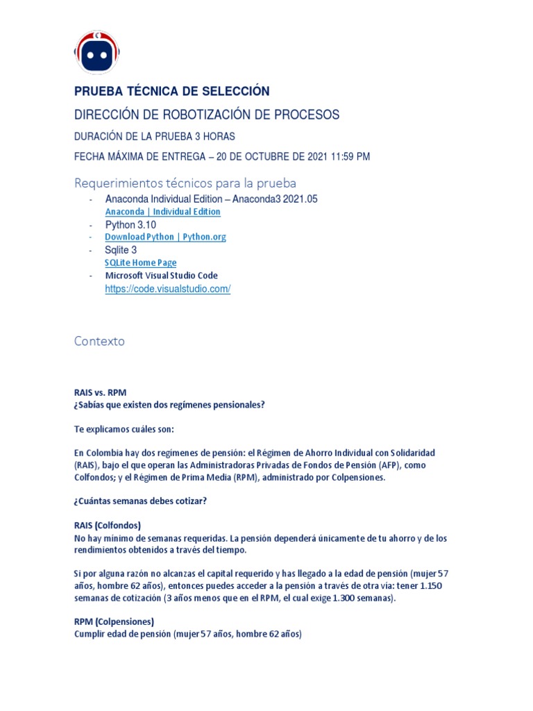 Analista Rpa - Prueba Técnica de Selección | PDF | Pensión | Software