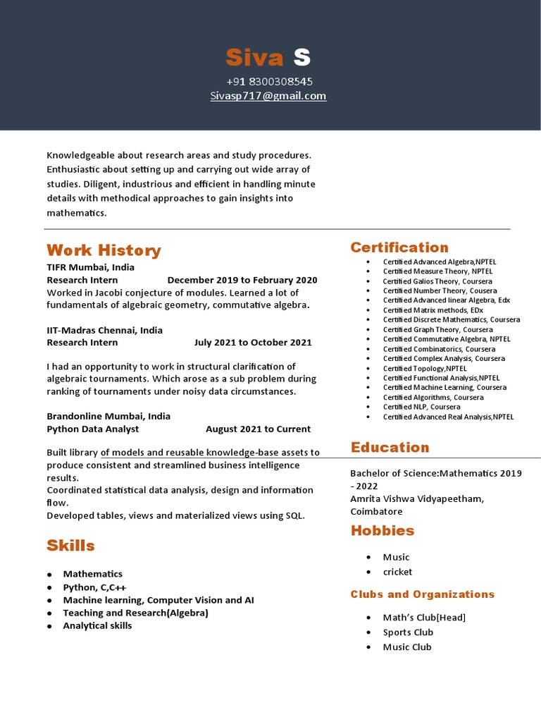 Siva Resume | PDF | Mathematics | Analysis