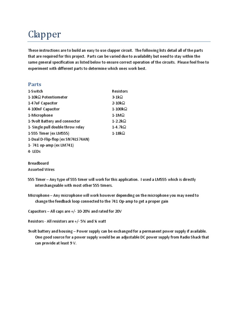 Clapper Circuit | PDF | Operational Amplifier | Electronics