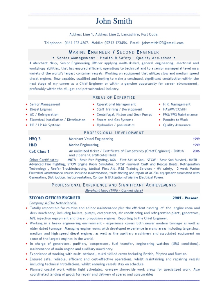 Marine Engineer CV | PDF | Diesel Engine | Engines