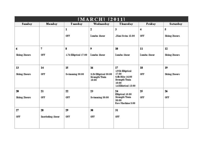 March 2011 Fitness Activity Log | PDF