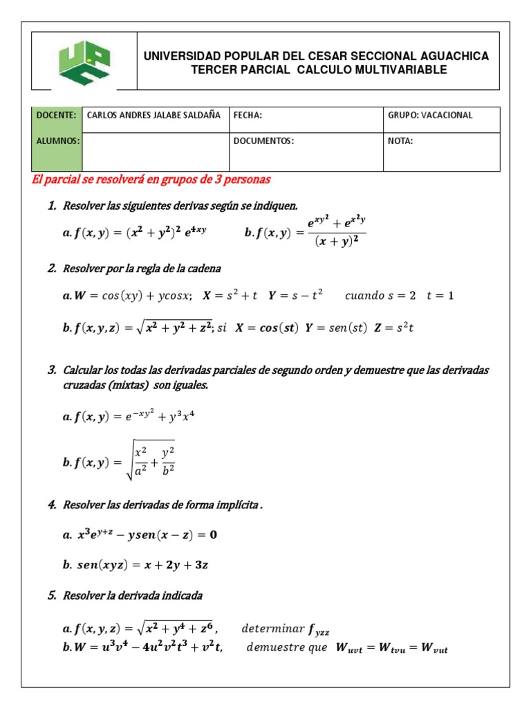 Tercer Parcial Calculo Multivariable | PDF