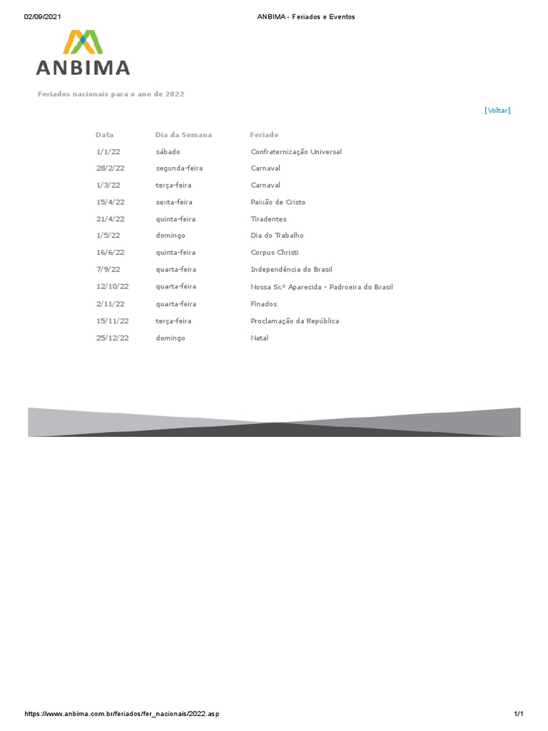 ANBIMA - Feriados e Eventos | PDF