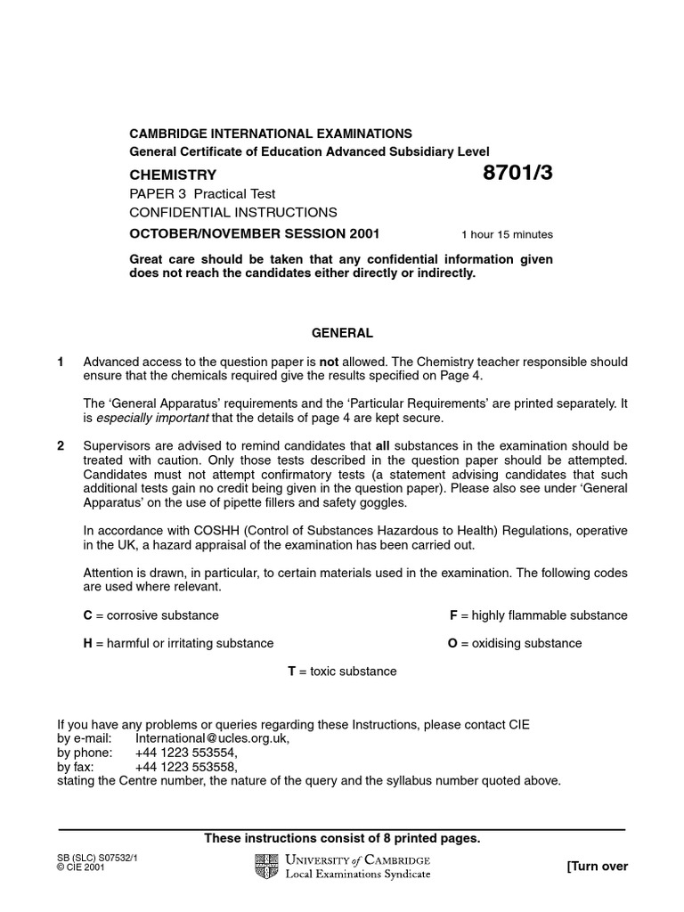Chemistry: PAPER 3 Practical Test Confidential Instructions | PDF ...