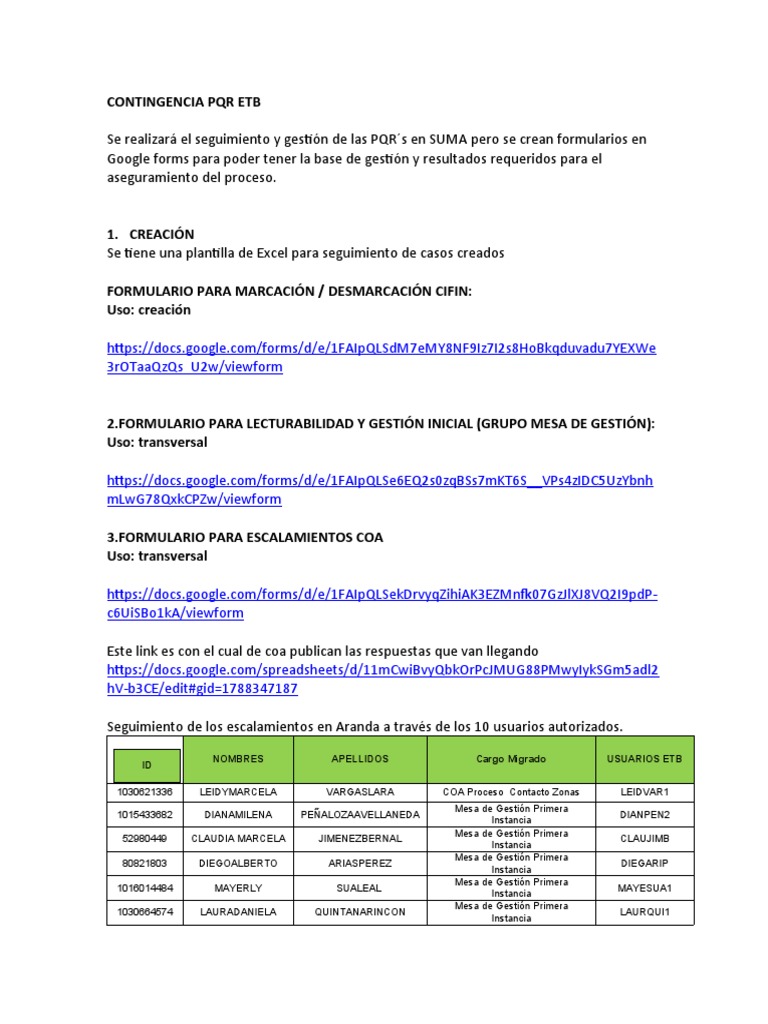 Gestión de PQR y Formularios ETB | PDF | Informática