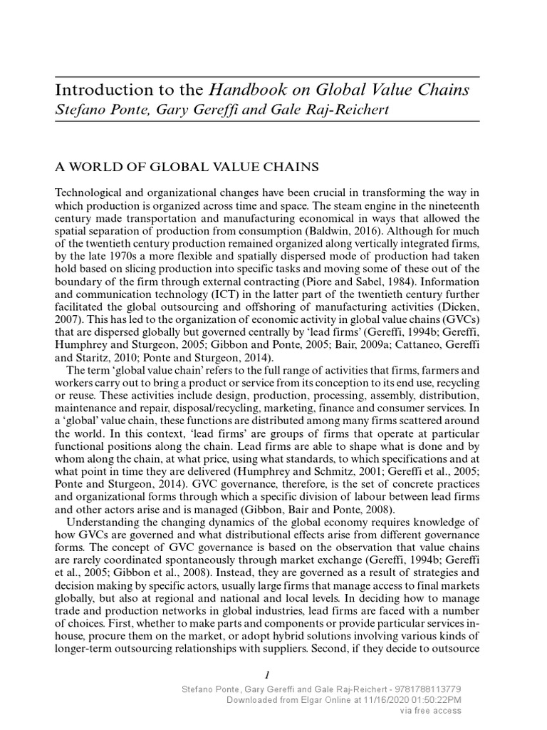 Introduction To The Handbook On Global Value Chains: Stefano Ponte, Gary Gereffi and Gale Raj ...