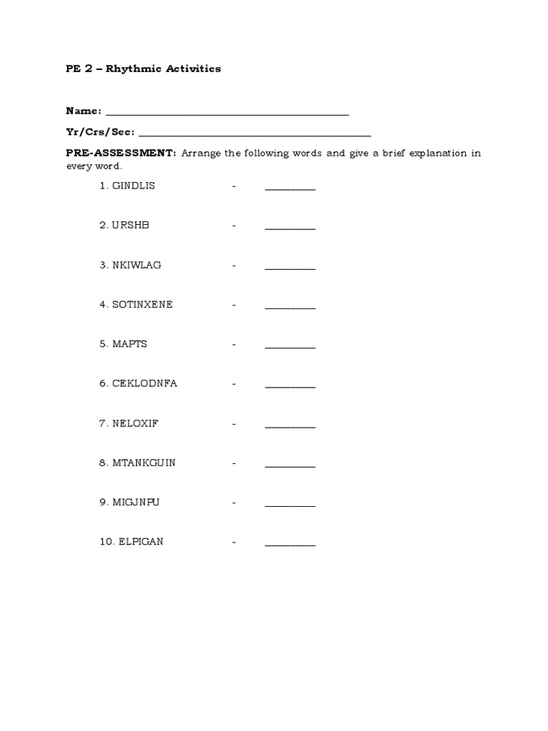 (Template PE2 PreAssessment | PDF | Business | Science & Mathematics