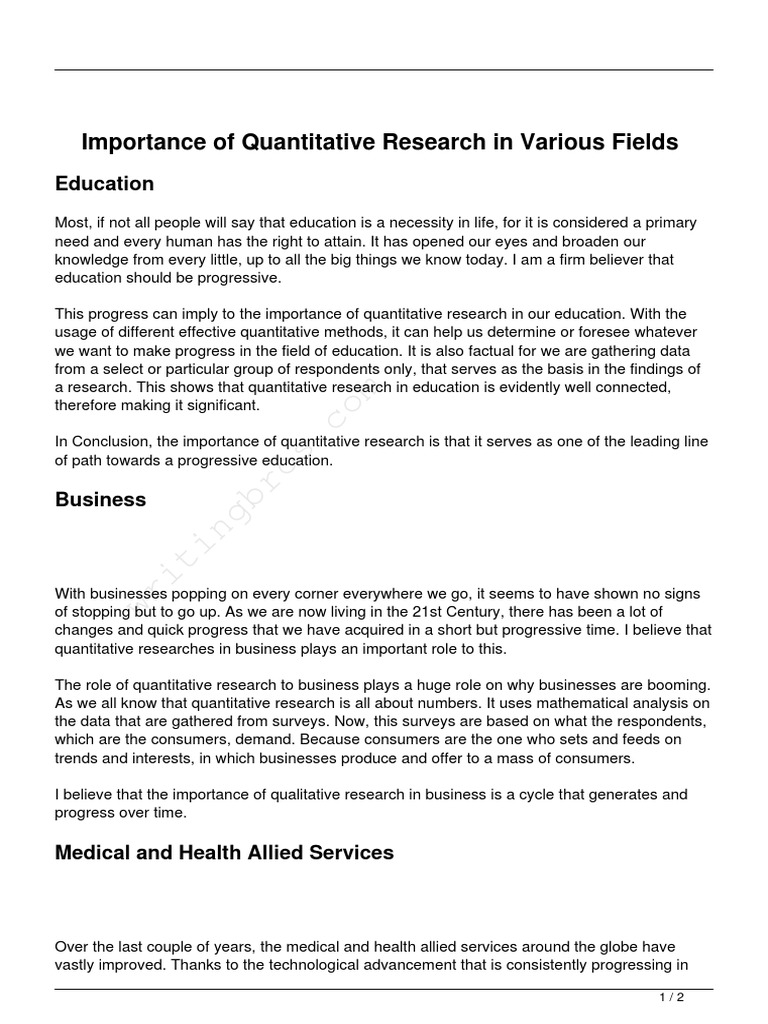 Importance of Quantitative Research in Various Fields: Education | PDF ...