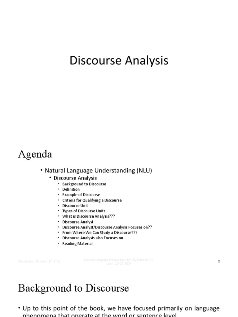 Lecture 16 Discourse Analysis | PDF | Discourse | Linguistics