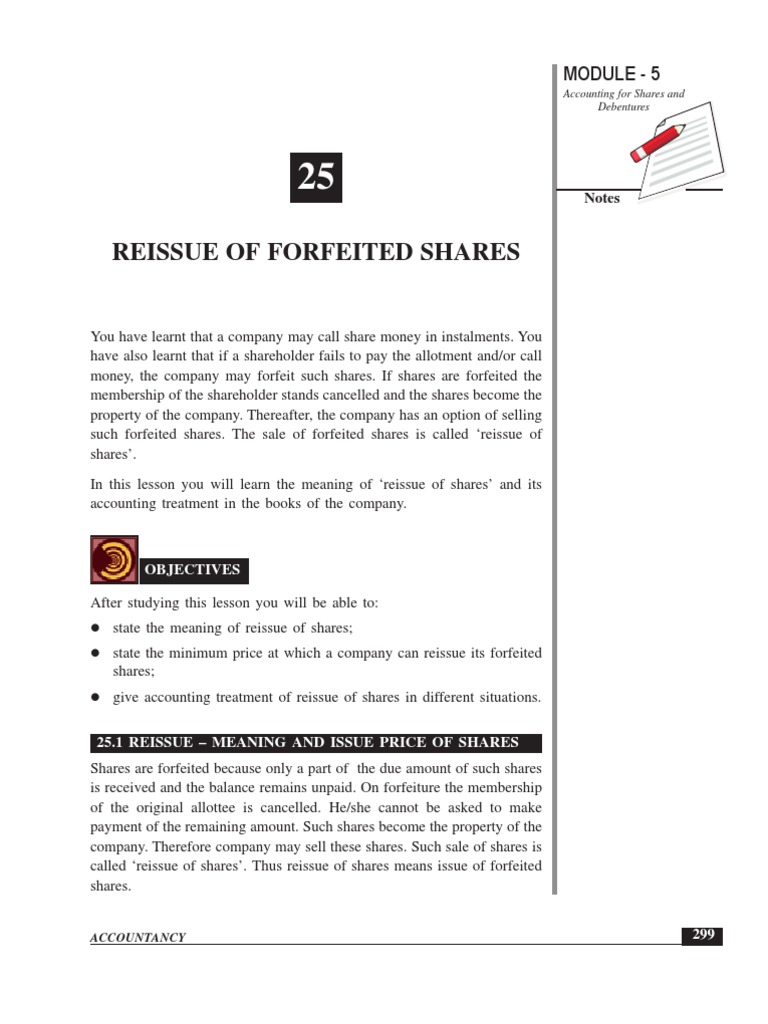 Accounting for Reissue of Forfeited Shares | PDF | Stocks | Debits And ...