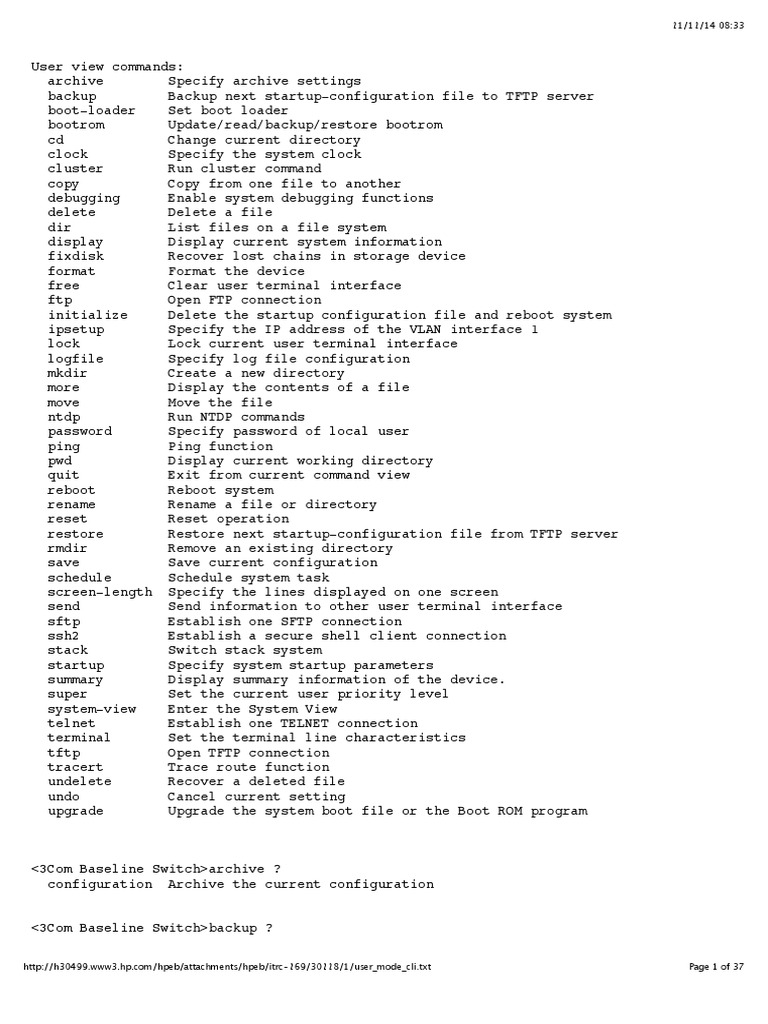 HP v1910 CLI | PDF | File Transfer Protocol | Information Age