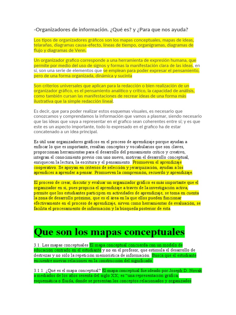 Los Tipos de Organizadores Gráficos Son Los Mapas Conceptuales | PDF ...