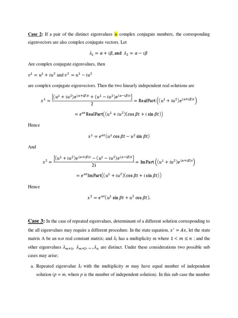 Complex Eigenvalues And Eigenvectors A Demonstration Of How Complex Conjugate Eigenvalues Lead