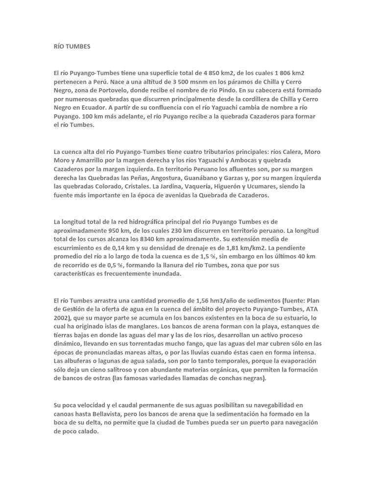 Río Tumbes: Una descripción completa de la cuenca y el caudal de este ...