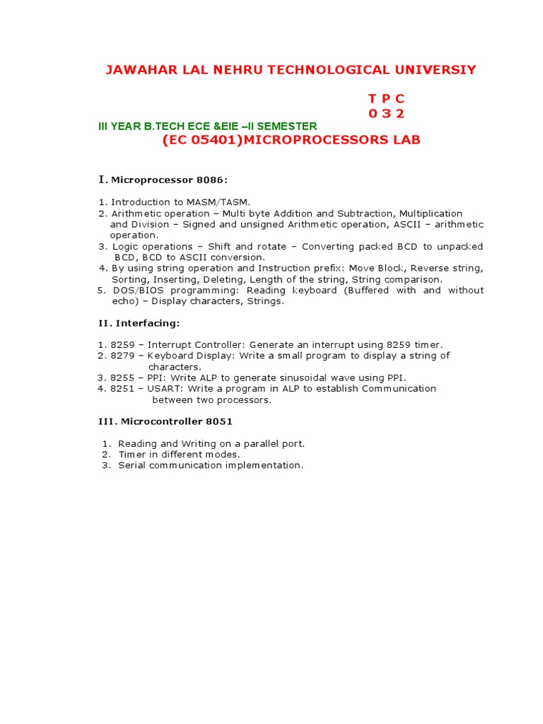 Microprocessors Lab Guide ECE/EIE | PDF | Assembly Language | String (Computer Science)