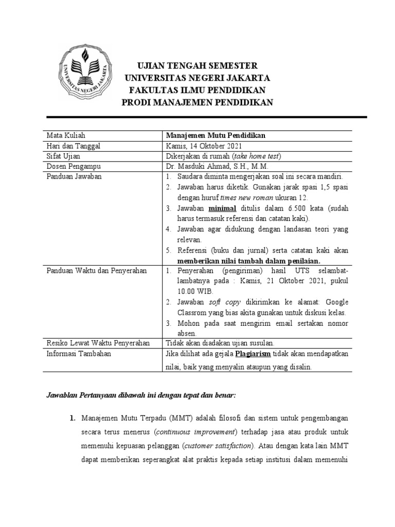 UTS MMT-14 Oktober 2021 | PDF | Karier & Perkembangan
