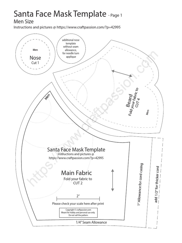 Santa Face Mask Template: Men Size | PDF | Textiles