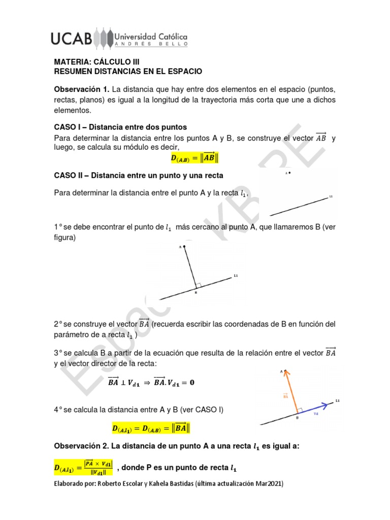 Distancias en el Espacio: Cálculo III | PDF | Distancia | Línea (geometría)