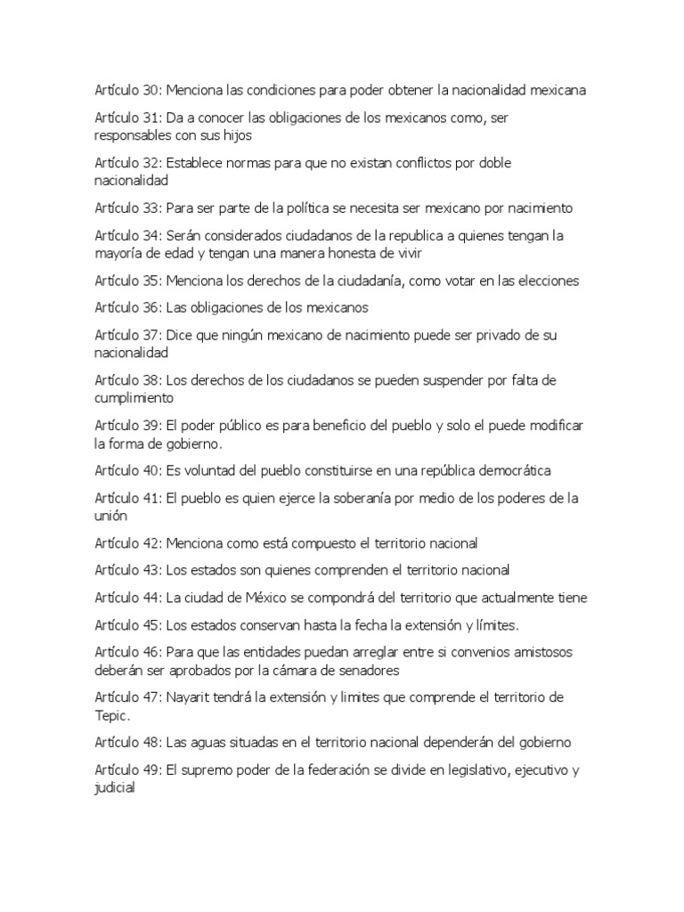 Resumen de artículos 30 a 39 de la Constitución | PDF | México | Gobierno