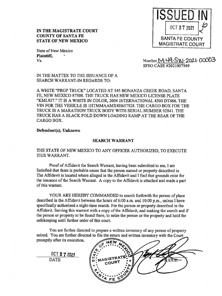 Third Search Warrant Affidavit in "Rust" Movie Set Shooting | PDF