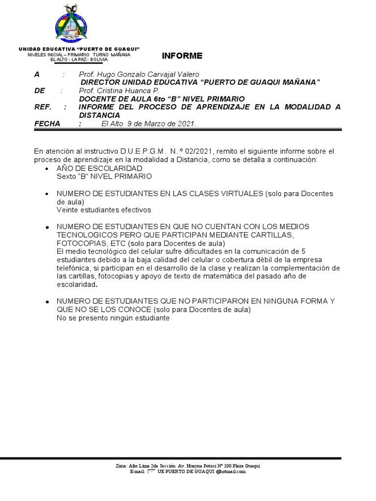 Informe de La Clase Virtual | PDF | Matemáticas | Salón de clases